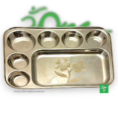 7 Compartment Plate Stainless Steel 37cm x28cm | Om Spice...